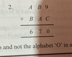 Solve the cryptarithm:  A B 9B A C  6 7 0... | Filo