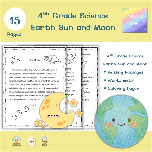 Earth, Sun, and Moon Science Worksheets | 4th Grade (printable PDF) - Etsy