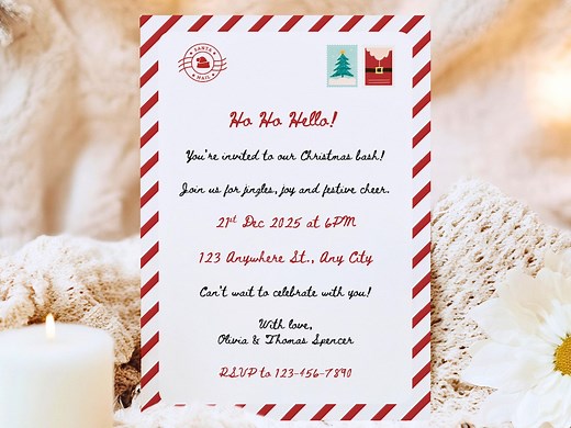 Christmas Party Invitation Template | Printable Holiday Invite | Editable Festive Bash Card | Santa Mail Letter Style | Christmas Postcard - Etsy