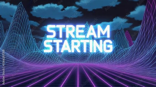 Stream Starting Neon Cyberpunk. Stream starting soon screen, overlay loop, animated virtual backgrounds, vtuber asset twitch zoom OBS