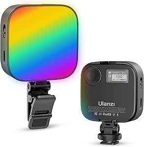 ULANZI U60 RGB Video Lights Black LED Camera Light 360° Full Color Portable Photography Lighting w Quick Release Cold Shoe Adapter and Clip, 2500mAh Rechargeable CRI 95+ 2500-9000K Dimmable Panel Lamp