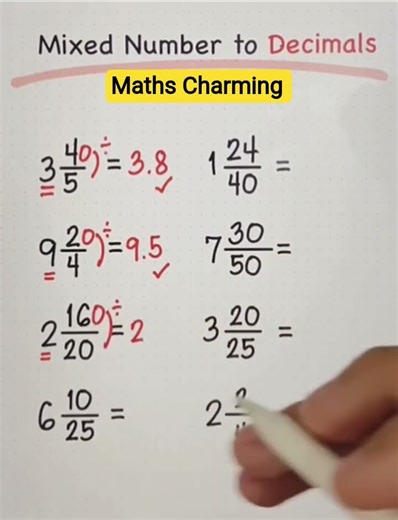 Mixed number to decimal, convert mixed number to decimal #maths #decimals #mathematics #decimals