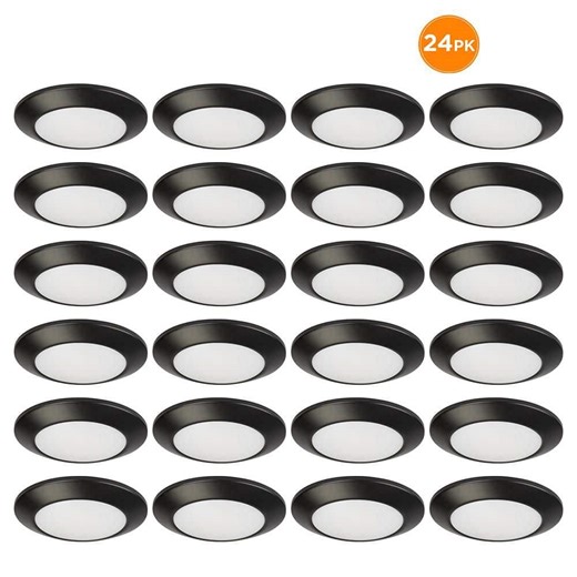 Check The Home Depot's Q&A Before Buying: Commercial Electric 24-Pack 6 in. LED Surface Mount Downlight Flush Mount Disk Light, 600-900-1100LM, Selectable CCT 2700K-5000K, Black