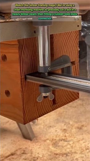 Cutting a Mortise Slot for Steel Connector Timber Framing Joint #shortsfeed #woodworking