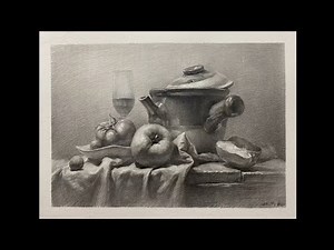 Still Life Drawing with Charcoal & Graphite
