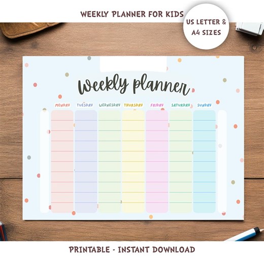 Kids Weekly Planner Printable | Neutral Study & Routine Schedule | Instant Download - Etsy