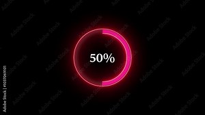 Neon loading circle loop animation. 100% number percent circle loading icon pie chart diagrams modern design animation background. Stock Video