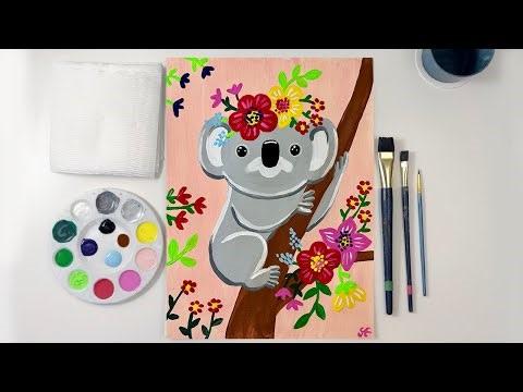 🎨 Easy Koala Painting Step by Step Tutorial for Kids and Beginners! 🐨🌸