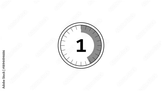 Countdown 2 second timer animation. Circle timer clock animation. Stopwatch timer clock.