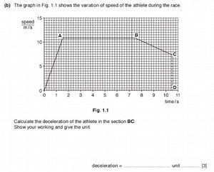 Calculate the deceleration of the athlete in section BC using t... | Filo