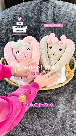 SWEETHEART BUNNY #howto #chunkyblanket #handmade #easterdiy #handknitting #fingerknitting #tutorial