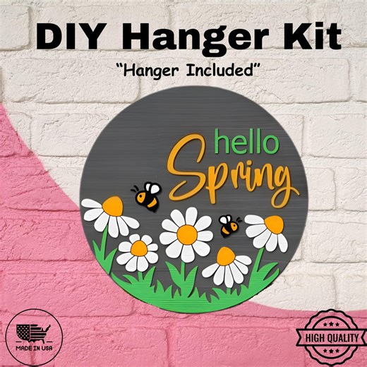 Hello Spring DIY Wood Sign Kit • Unfinished Sanded Round Door Hanger • Christmas Craft Kit • Laser Cut Wood Sign Blank - Etsy