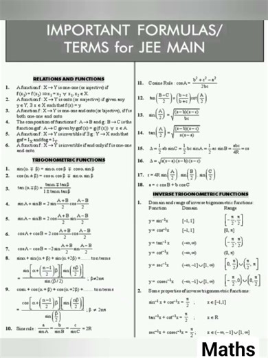 Most important formulas for jee mains students #jee #jeebatch #jeemains #maths