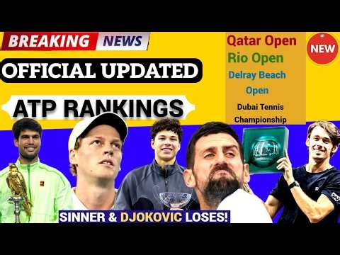 Official Live Updated ATP Rankings 24 FEB 2026 | Alcaraz & Shelton Wins, Sinner and Djokovic Loses!