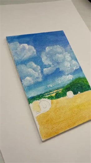 Original Field Painting: Acrylic Haystacks Landscape, 4x6 Canvas - Etsy