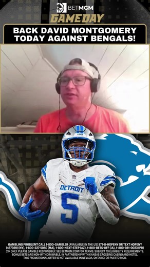 Back David Montgomery today in Cincinnati? Jason La Canfora & Kate Constable both expect Monty to have a big day on the ground and are betting the Lions RB Player Props! #nfl #football #detroitlions #runningback #cincinnatibengals #davidmontgomery #playerprops #sportsbetting