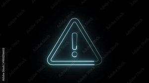 Glowing Neon Danger Icon Isolated on Black Background - HD Motion Graphics Animation for Warning Systems and Hazard Alerts in User Interfaces