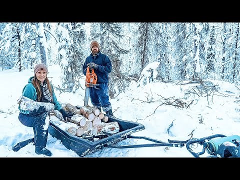 Harvesting Firewood in Alaska! Heating our Off Grid Cabin + Blueberry Biscuits!