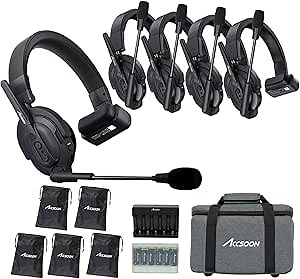 Accsoon Como MIC02-1H4R Wireless Headset Intercom System 5-Person Full Duplex 1312ft Team Communication Group Talk, Links up to 9-Person, 10+Hour Battery Life