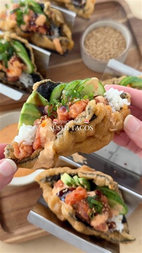 5.7M views · 52K reactions | Spicy Tuna Sushi Tacos! All the flavors of sushi but in a crispy taco made of nori and tempura 癩 full recipe on the blog as always! #sushi #tacos #recipe #cooking #dinner #food #foodie #foodblog #foodstagram #yummy #eeeeats #instafood #foodblogger #fusion #seafood | MoribyanKitchen | Facebook