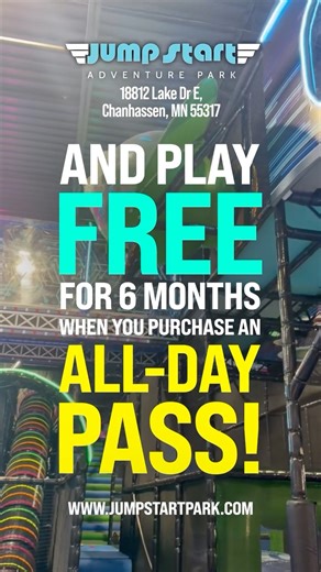 🎉 It’s OFFICIAL, Chanhassen! 🎉 JumpStart Adventure Park is officially opening Saturday, November 15th, and you don’t want to miss our EPIC Grand Opening promotions! 🙌 Be one of the first 200 guests in line to purchase an All-Day Play pass and you’ll PLAY FREE for 6 MONTHS! 🤩 You heard that right — six whole months of nonstop fun, completely FREE! 🕙 Doors open at 10:00 AM, so line up early for your chance to snag this amazing deal! Enjoy a day full of excitement with a LIVE DJ, FREE donuts, 