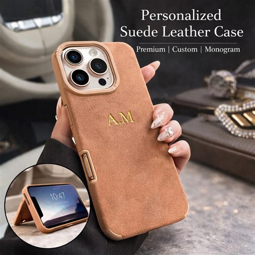 Personalized Leather iPhone Case | Custom Initials Matte Suede Cover | Luxury Soft Phone Case 17 16 15 14 13 12 11 Pro Max Plus - Etsy