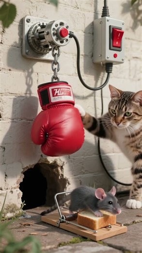 【猫の恥辱】罠を設置したはずの三毛猫が、ネズミに頭上でからかわれる！😅#cat #mouse 🐱🐹🐱🐹