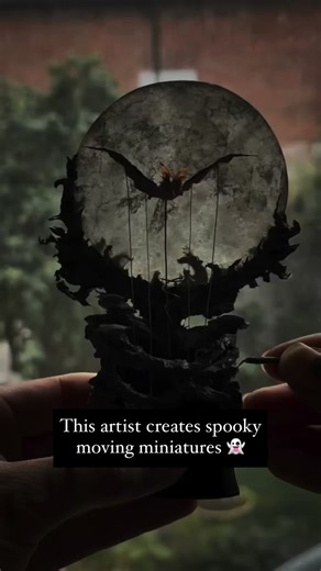 Penny Thompson Works is a mother-and-daughter micro art studio that makes magical, mechanical miniatures — tiny, intricate figures that actually move. Their creations often draw on nature, folklore, and whimsy, suited perfectly for a haunting October showcase. Their process combines papier-mâché, paper pulp, recycled paper and card, and delicate mechanisms. Penny sculpts the forms, builds miniature gears or hinge systems, and integrates them so that a gentle turn or crank causes subtle motion — 