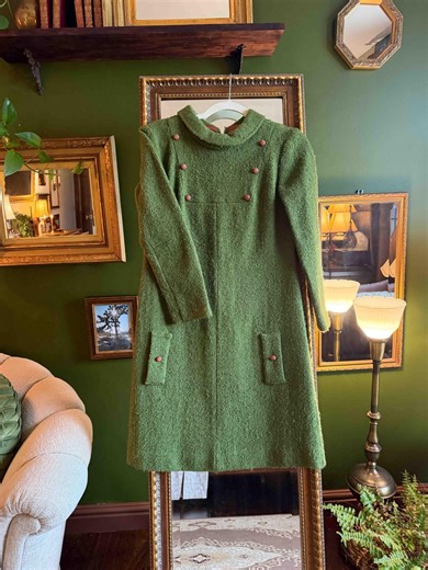 Vintage Moss Green Wool Shift Dress | 60s Scandinavian Mod - Etsy
