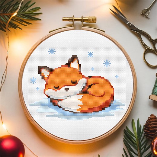 Winter Fox Cross Stitch Pattern PDF Woodland Animal Digital Embroidery - Etsy