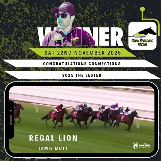 1.4K views · 49 reactions | REGAL LION takes out THE LESTER on CRANBOURNE CUP DAY in an emotional win for the stable We are delighted for OTI Racing and connections adding this win to his recent Mortlake Cup The 7YO has amassed $600,000 in prizemoney in 46 starts | Gavin Bedggood Racing stables | Facebook