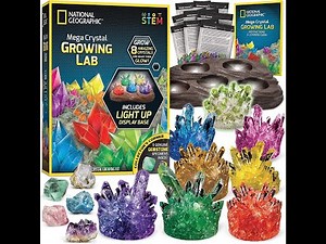 NATIONAL GEOGRAPHIC Mega Crystal Growing Lab - 8 Vibrant Colored Crystals To Grow with Light-Up