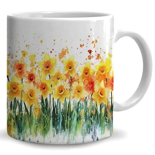 Daffodil Coffee Mug - Daffodil Lover Mugs Gifts for Women Men - Birthday, Christmas Gift for Friend Mom Dad Wife Husband - Birth Flower Cups - Watercolor Printed 11oz Ceramic Mug