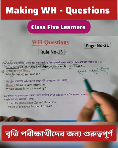 Making Wh-Questions II For Class Five Learners II Scholarship II Class No-19 | Mamun's Learning Academy