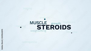 steroids muscle weightlifting growth healthcare medicine anabolic hormone injecting testosterone training animated word cloud background in uhd 4k 3840 2160.