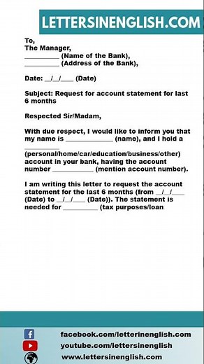 Request Letter for Account Statement for Last 6 Months