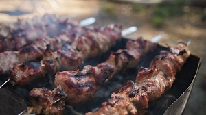 Close Up Fresh Bbq Smoking On Skewers Stock Footage SBV-338062341 - Storyblocks