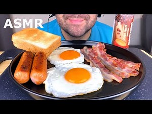 ASMR MUKBANG BREAKFAST FRIED EGGS WITH SAUSAGES, BACON & TOAST MUKBANG (EATING SOUNDS) EATING SHOW