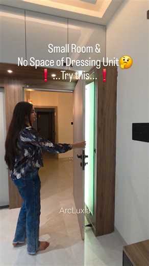 ArcLuxia Designs on Instagram: "Maximize your room's potential with this clever Hidden 3-in-1 Dressing Unit Idea No. 2!!!❤️ It's got everything you need: mirror, makeup storage, and a spot for used clothes. Every thing in just 8 inch of space behind the Door. Isn't it a great!!!✨️❤️✨️ . . Checkout @arcluxia_designs for Idea No. 1 . . [3in1, dressing unit, dressingtable, dressing room, makeup, makeup storage, Hidden storage, furniture, small space, nook, Hidden space] . . #arcluxia #ArcLuxia #poo