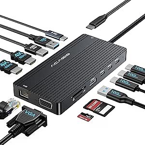 USB C Docking Station Dual HDMI Monitor, Laptop Docking Station 3 Monitors, 2 * 4K HDMI+1080p VGA+100W PD+Ethernet+3 USBC 10Gbps+SD/TF+Audio Adapter, USB C Hub for Dell/Lenovo/HP/ThinkPad(Black)