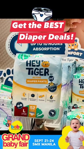7.7K views · 24 reactions | Get the BEST Diaper Deals only here at Grand Baby Fair. Pick from your favorite brands: Hey Tiger, Rascal & Friends, Mamy Poko, Huggies, Pampers, EQ, Apple Crumby, Moose Gear, Kleenfant, Moby and more! | Baby Company | Facebook