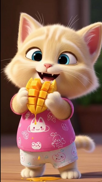 meow meow eating the mango #cat #funny #cartoon #kitten #3danimation #كرتون #animation