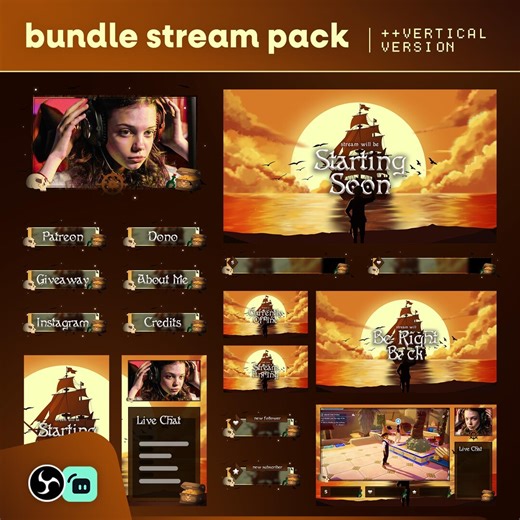 Animated Legend of Seas Stream Overlay: Golden Sunset Pirate Theme for Tiktok, Twitch and Obs/streamlabs - Etsy