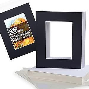 Acid Free 8x10 Pre-Cut Picture Mat Board Kit for 5x7 Photo, Includes 25 Black Core Bevel Cut Mattes, 25 Backing Boards, 25 Crystal Clear Bags