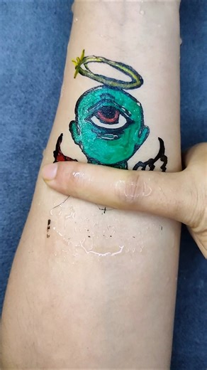 One Eyed Green Alien 👽 👁️Tattoo by floating pen art sticker #shorts #viralshorts #drawing #tattoo
