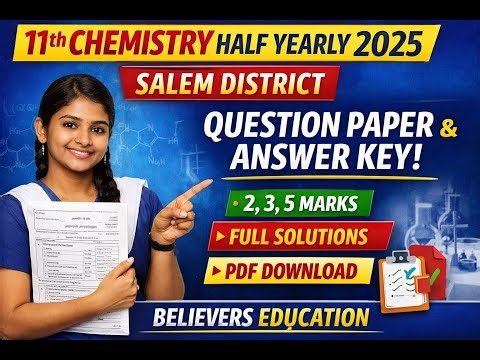 11th Chemistry Half Yearly Exam 2025 Full Solutions | Salem District | PDF Answer Key