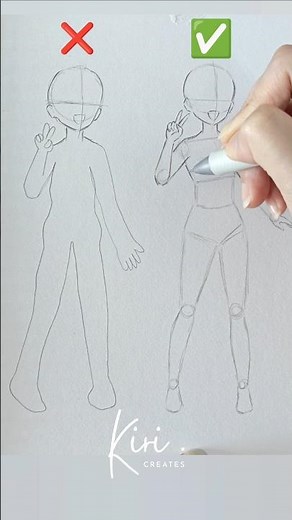 How to draw a Girl Body: Cute pose easy ✏️#drawing #tutorial #anime #howtodraw #sketching #fypシ
