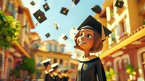 Joyful moment of girls celebrating graduation by throwing their caps in the air