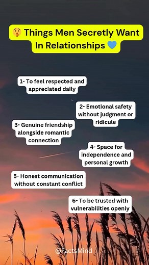 🤫 Things Men Secretly Want In Relationships 💙 . . . . . . . #MenFacts #RelationshipPsychology #LoveNeeds #EmotionalSafety #HealthyRelationships #MenAndLove #PsychologyInsights #EmotionalConnection | FactsMind