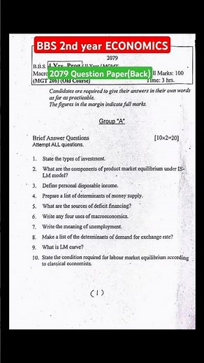 bbs 2nd year economics//2079 old course question paper// #bbs #bbs2ndyear_economics #ocwb #bibekoli